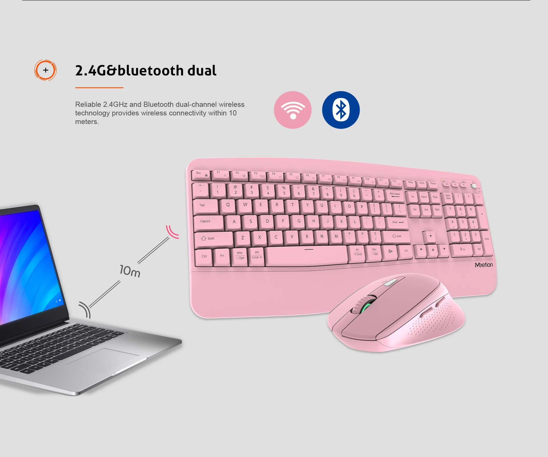 Meetion Directora Wireless Mouse And Keyboard Combo With 800 1600 Dpi Cute Palm Rest Design
