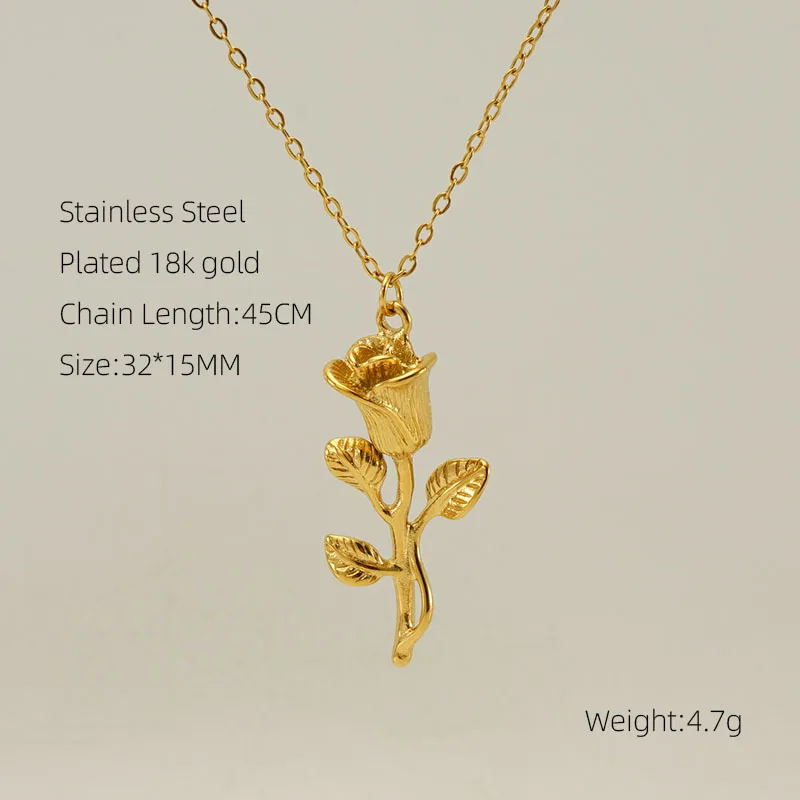 DIY 18K Stainless Steel Chain Rose Charms Necklace Shell Necklace ...