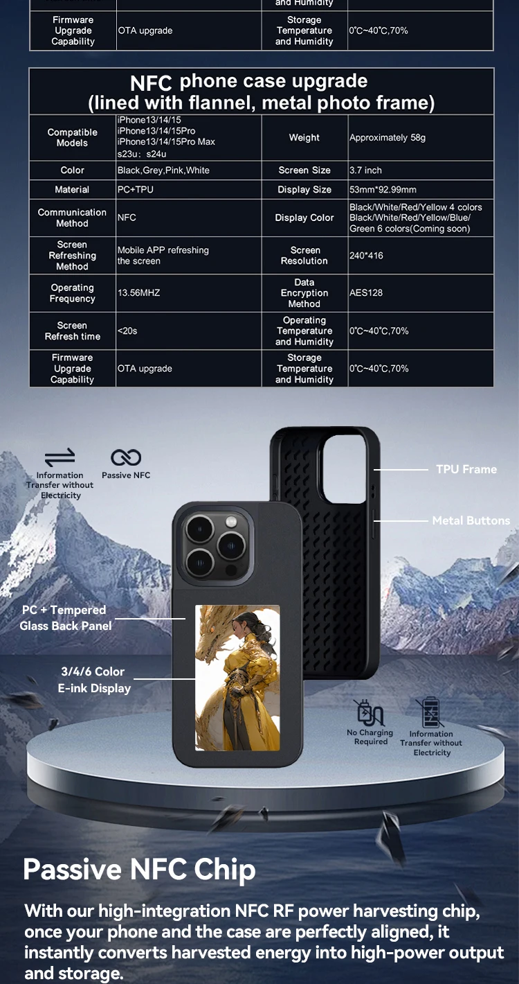 NFC Phone Case DIY E-Ink Epaper Display for Iphone 15