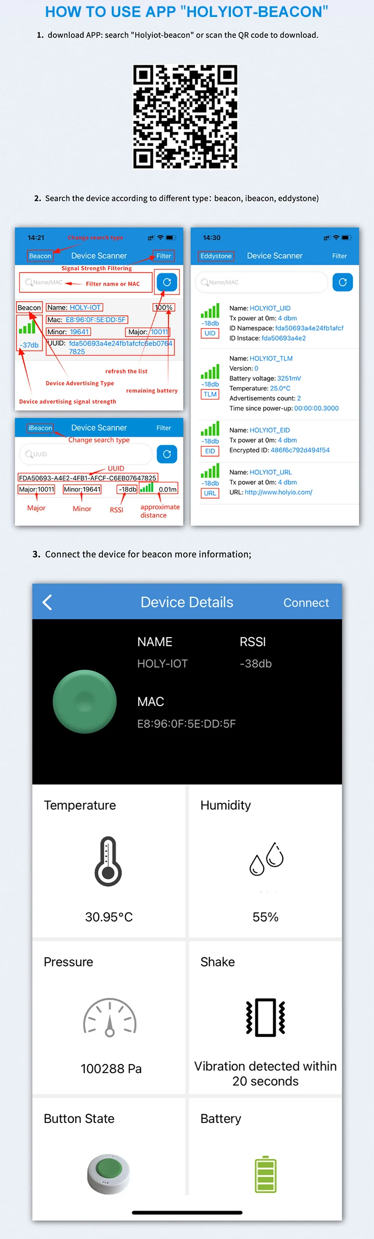 Holyiot Acceleration Temperature Humidity Module Beacon Ble Nrf52810 ...