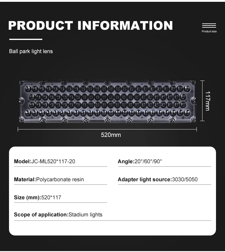 Hot Selling 20 60 90 Degree Pc Material 3030 5050 Light Souce Stadium ...