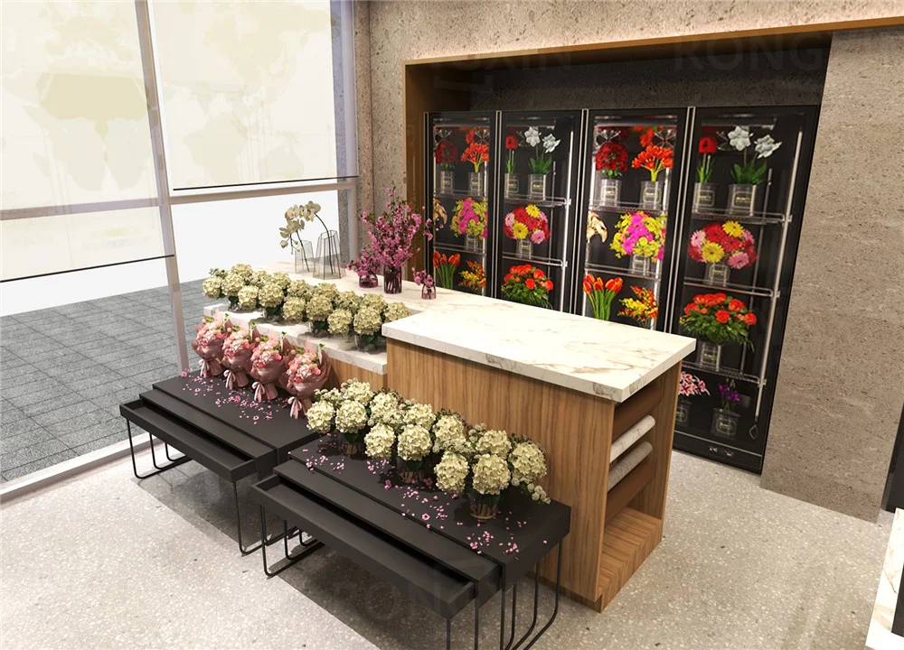 Modern Wood Metal Flower Shop Display Stand Rack Shelves Flowers Shop ...