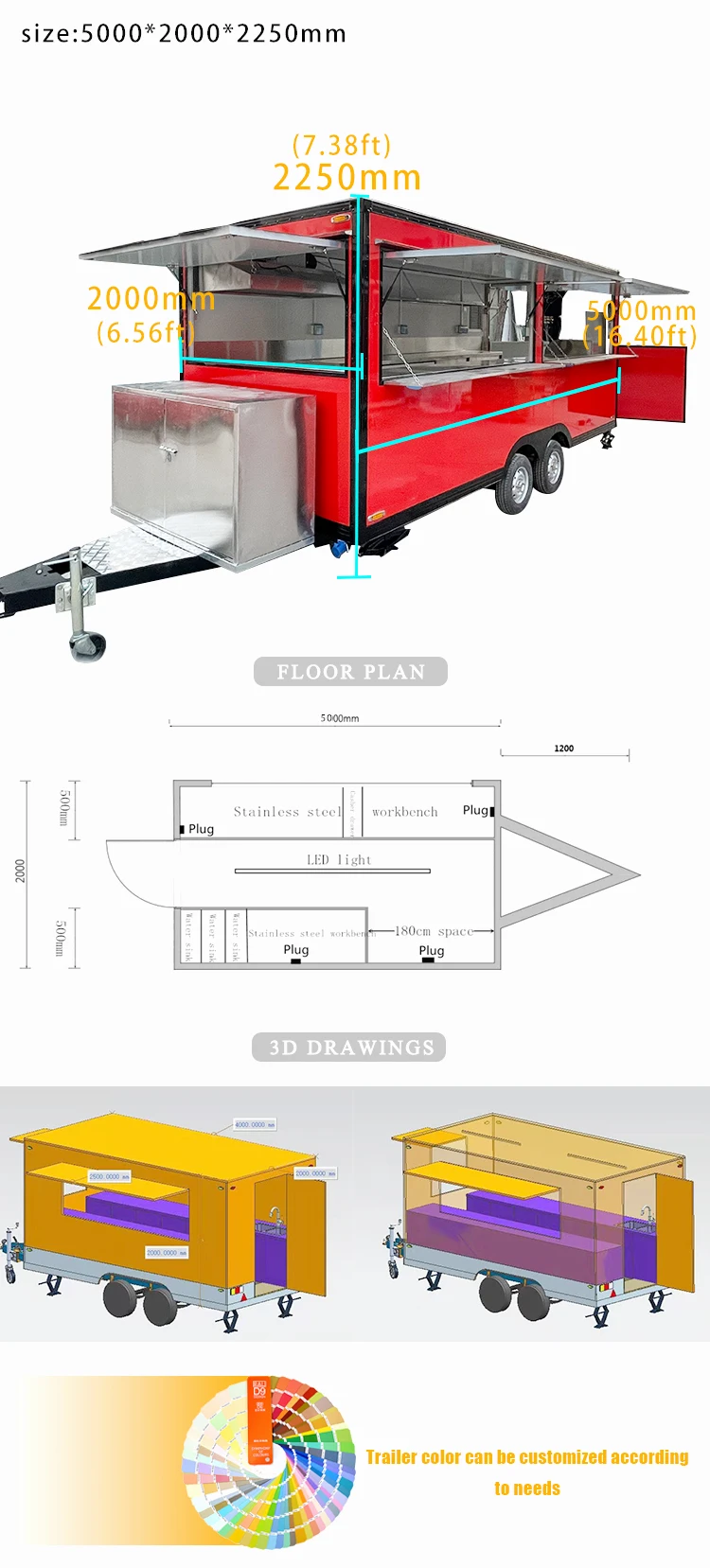 Mobiler Roasted Chicken Food Van Mobile Food Trailer USA