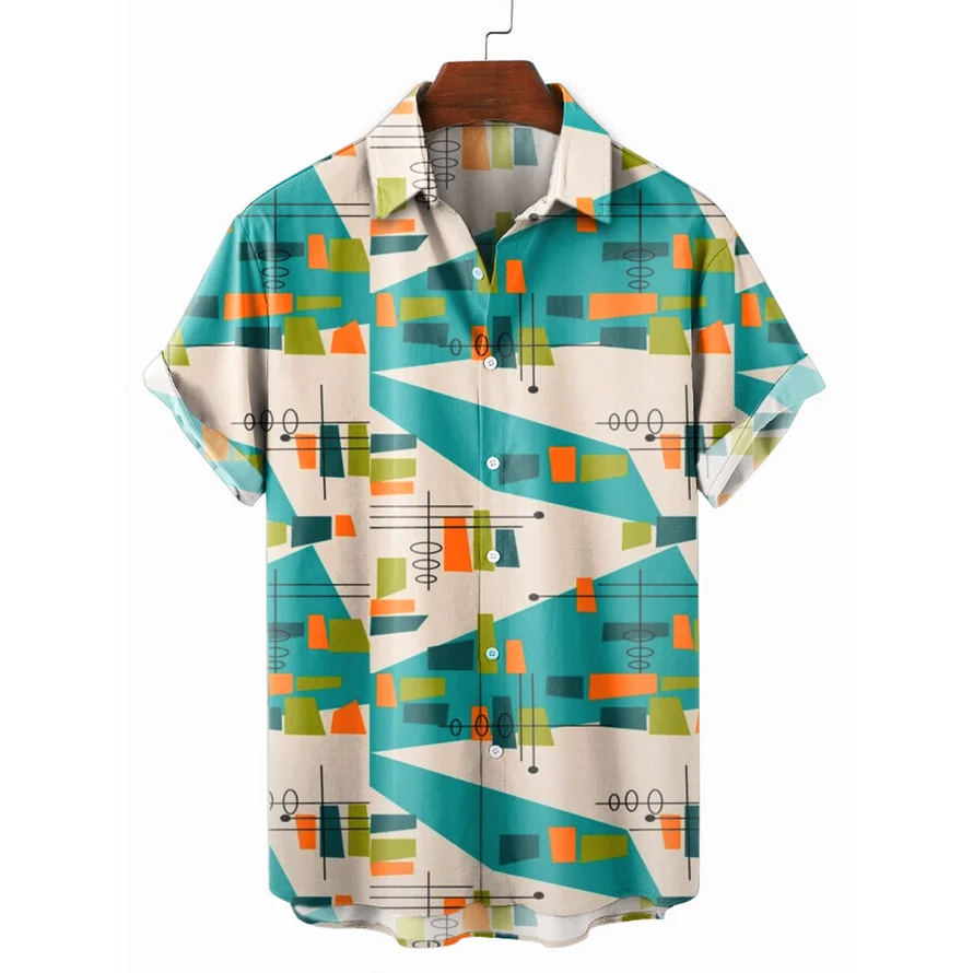 New Arrival Short Sleeve Men's Geometric Pattern Shirt Ethnic Style ...