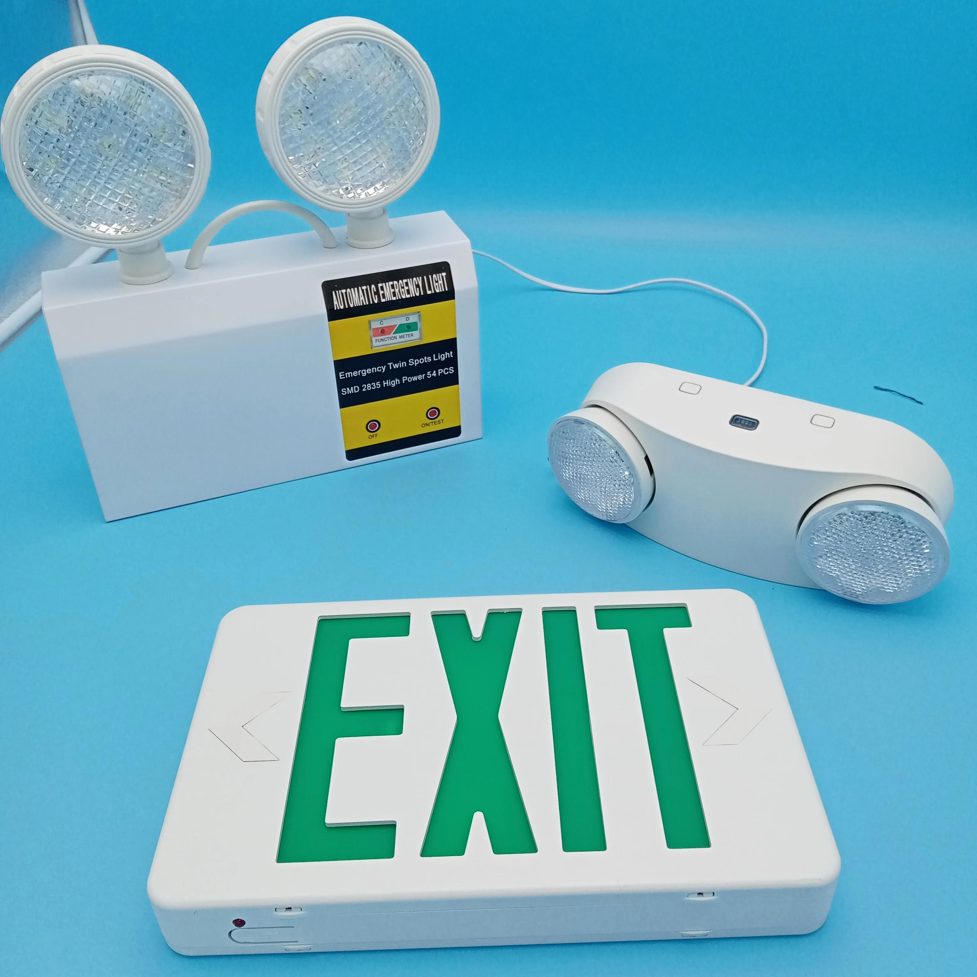 Wall Mounted Indoor LED Emergency Light Dual Heads Rechargeable Lithium ...