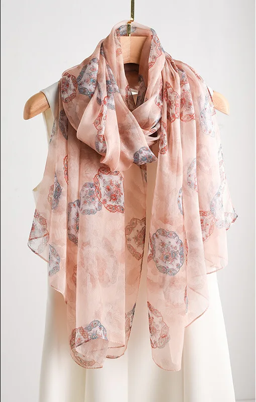 Lady's Apricot Colored Large Flower Scarf Shawls Spring Summer Head ...