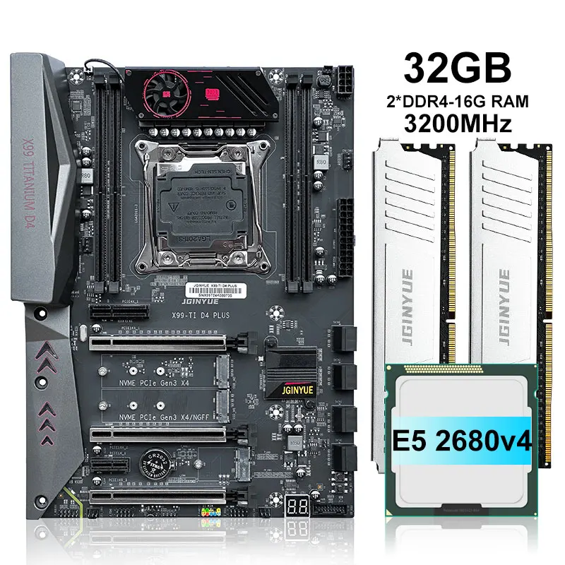 JGINYUE X99-TI D4 PLUS Motherboard Kit with E5-2680V4 CPU