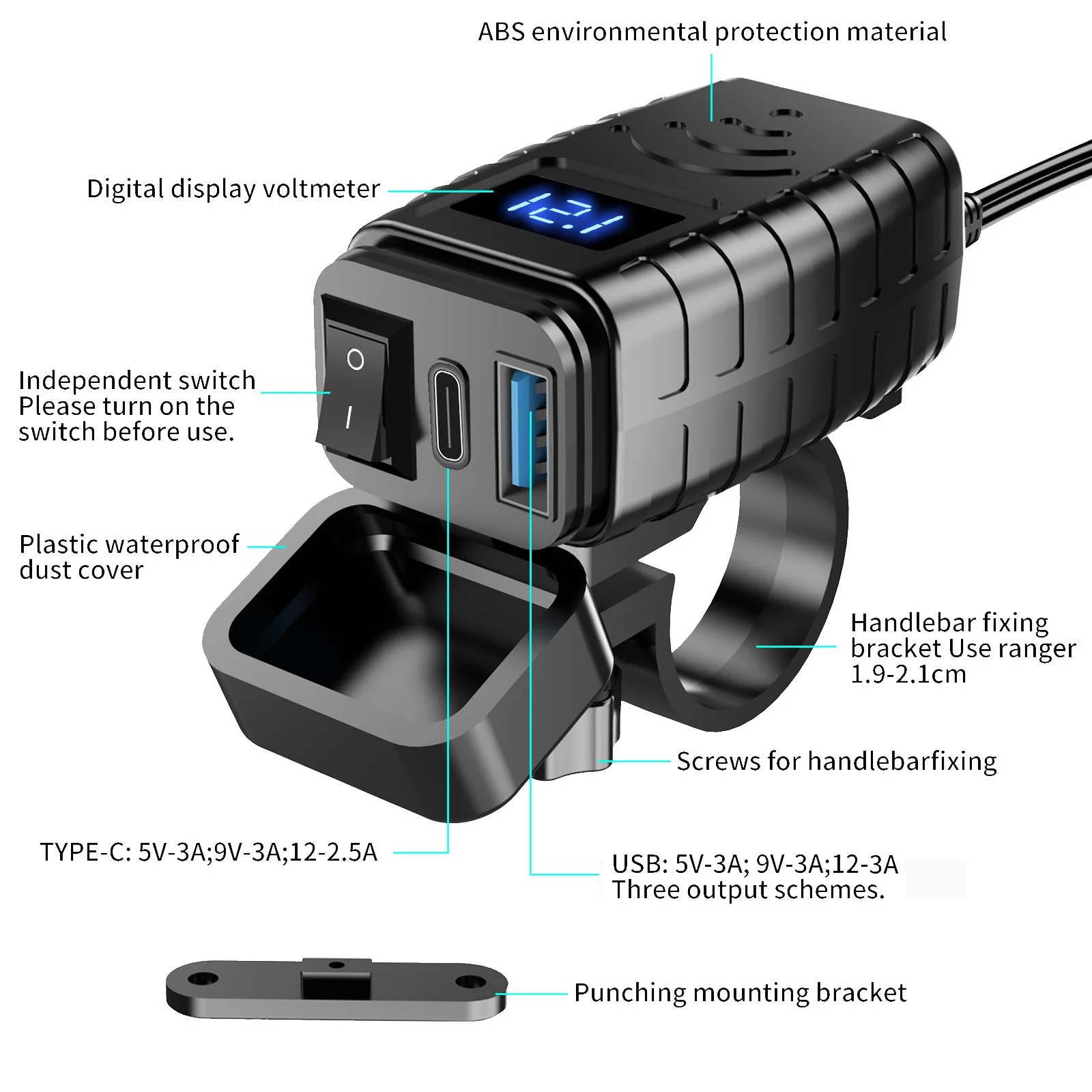 12v Motorcycle Dual USB Charger SAE to USB Adapter Handle Bar Charger ...