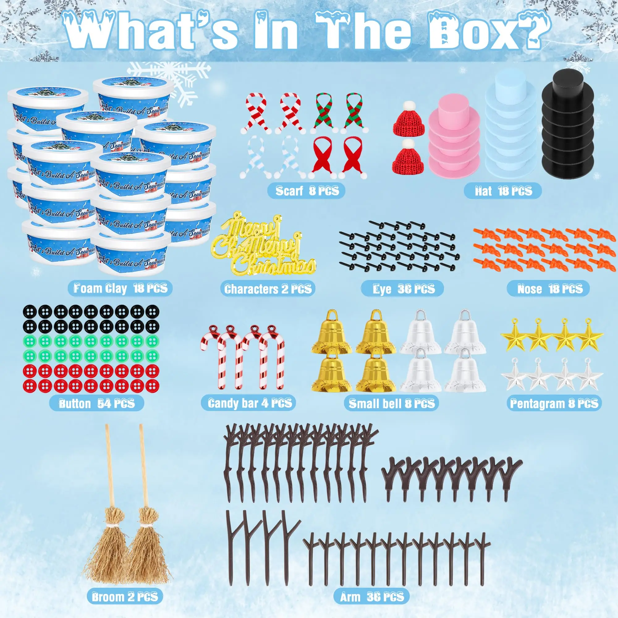 18 Piece Snowman Kit Build a Snowman Craft Kit for Kids Christmas ...