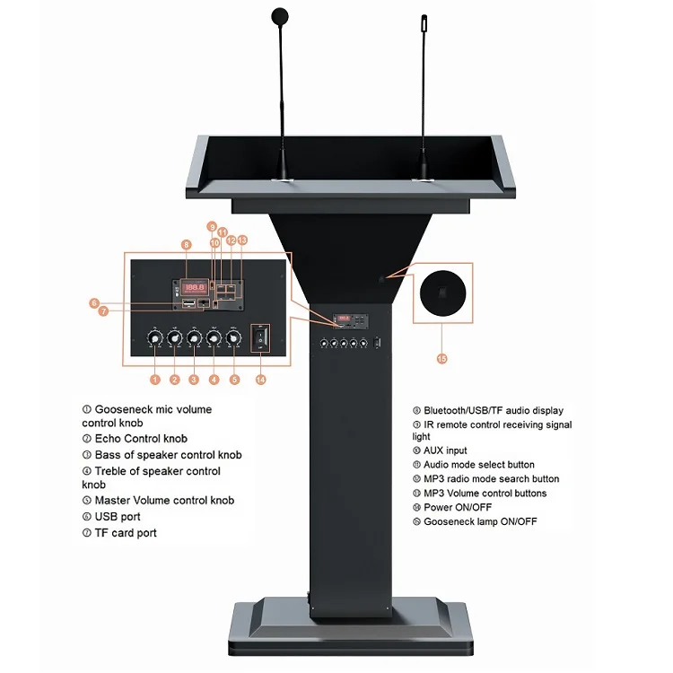 Lectern Podium with Multiplayer Amplifier Wireless Microphone for for ...