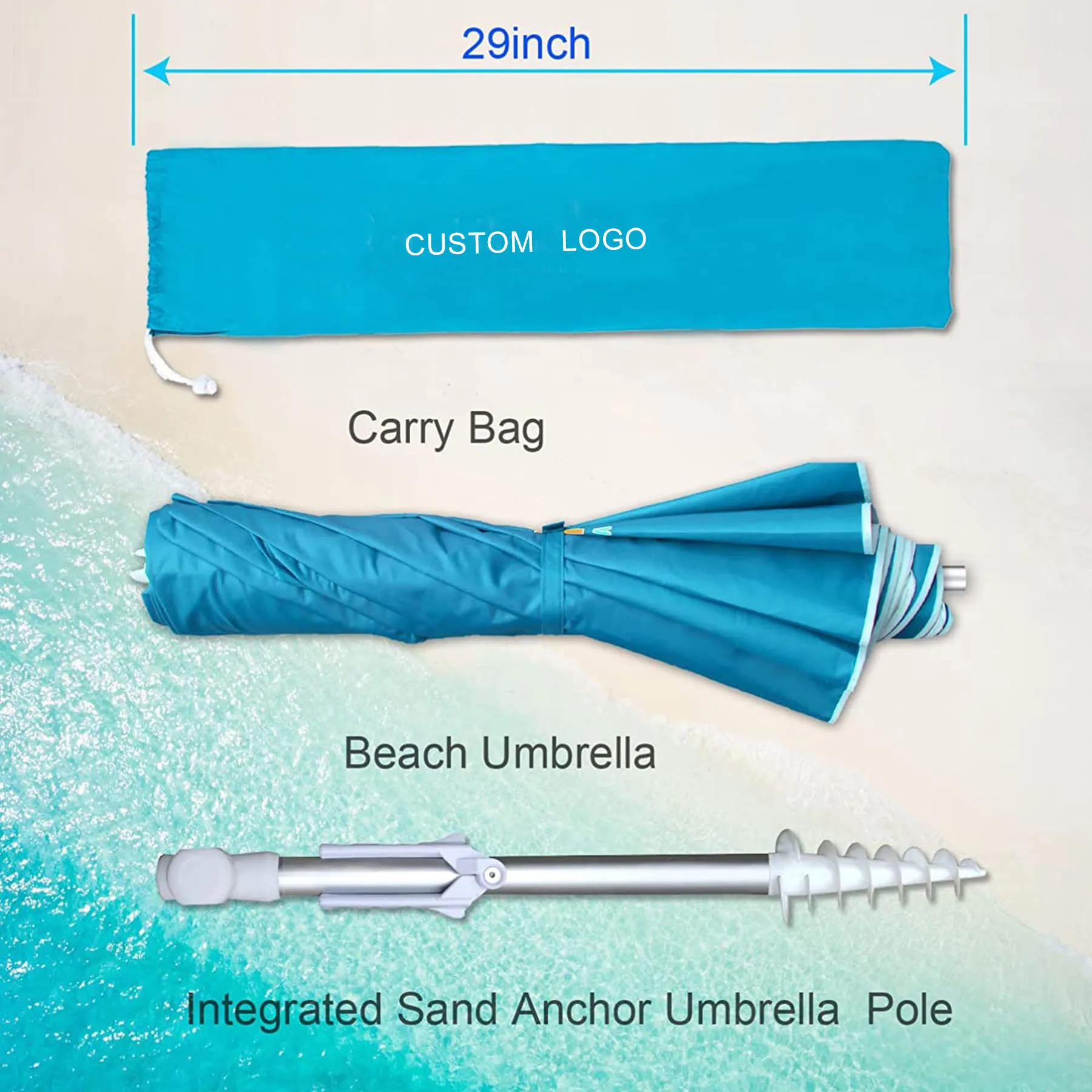 Alibaba.com: 6.5ft Beach Umbrella with UV50+ Protection, Windproof ...