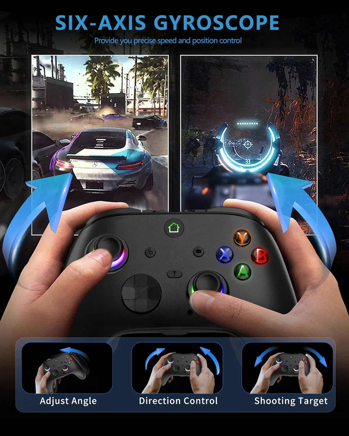 Wireless RGB Light Gamepad for Switch OLED/LITE/PC Ergonomic Design Six ...