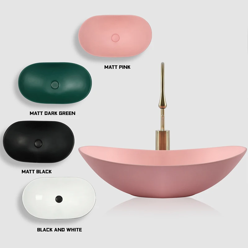 Ceramic Wash Basin Counter Shell Shaped Bathroom Matte Pink Solid ...