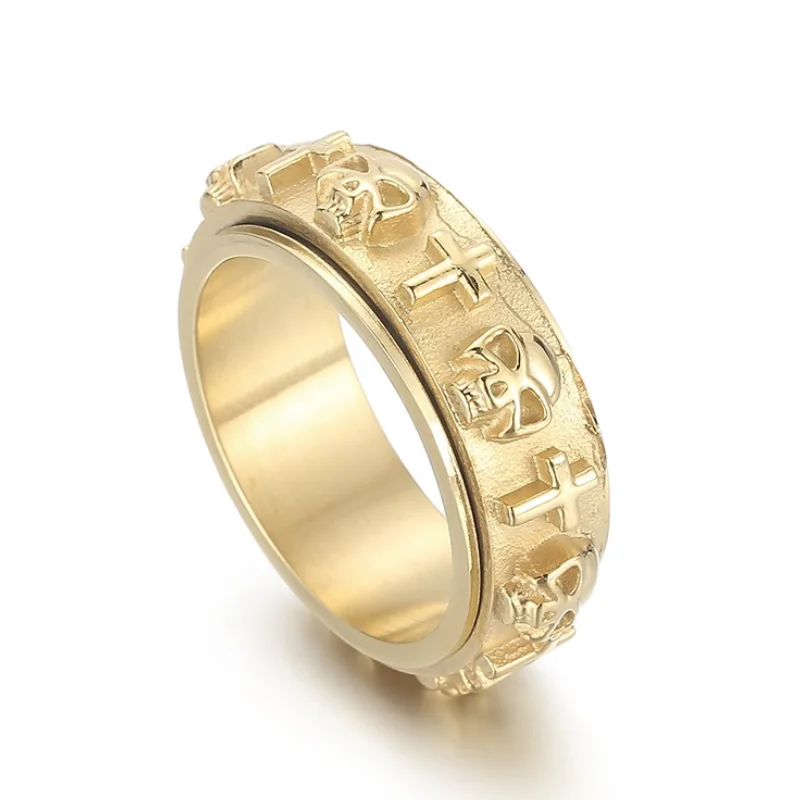 Cast Vintage Skull Cross Stainless Steel Rotatable Decompression Ring ...