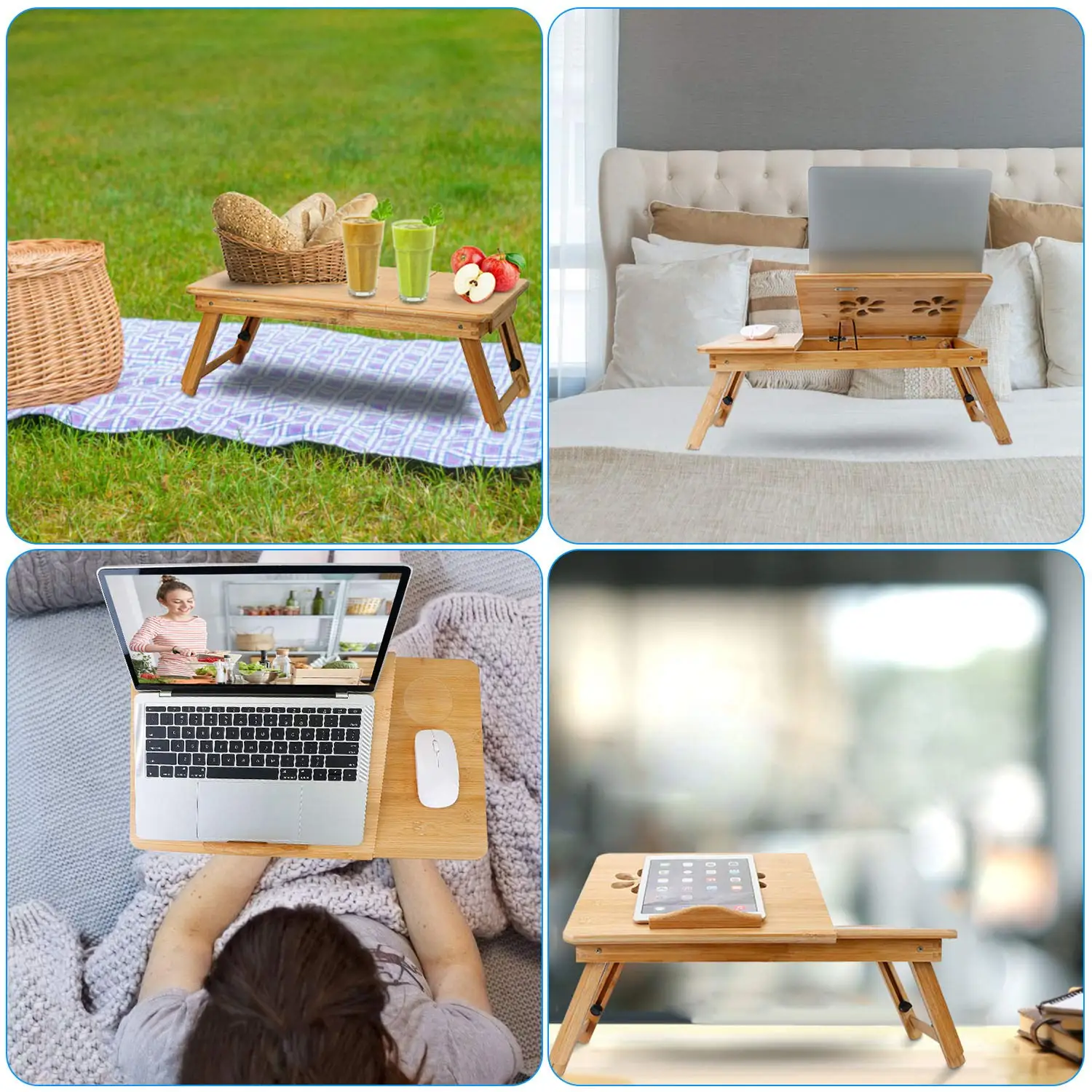 Small Space Bamboo Folding Wooden Portable Foldable Adjustable Office ...