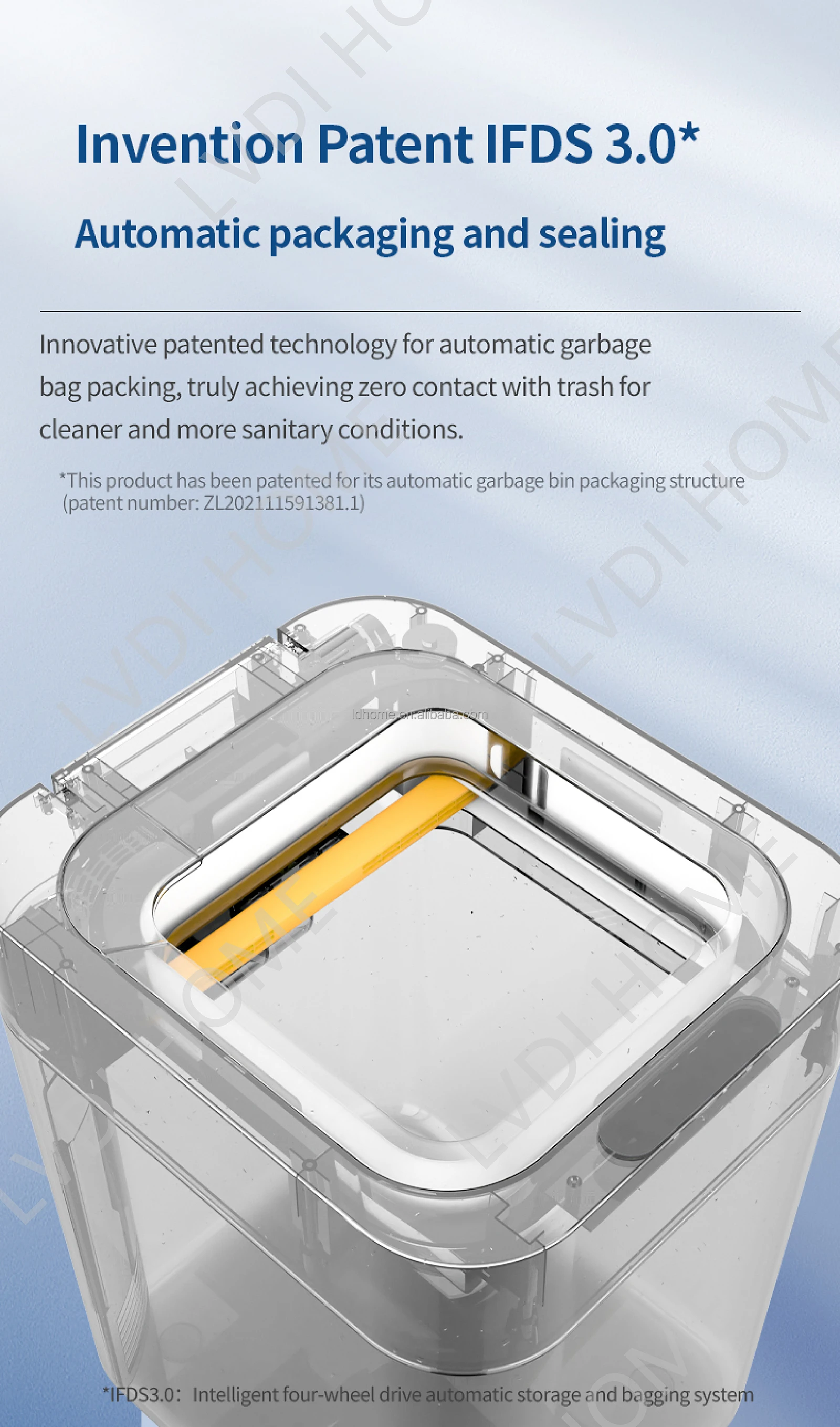 20L Self Sealing Diaper Pail Bin Automatic Trash Garbage Can Smart ...