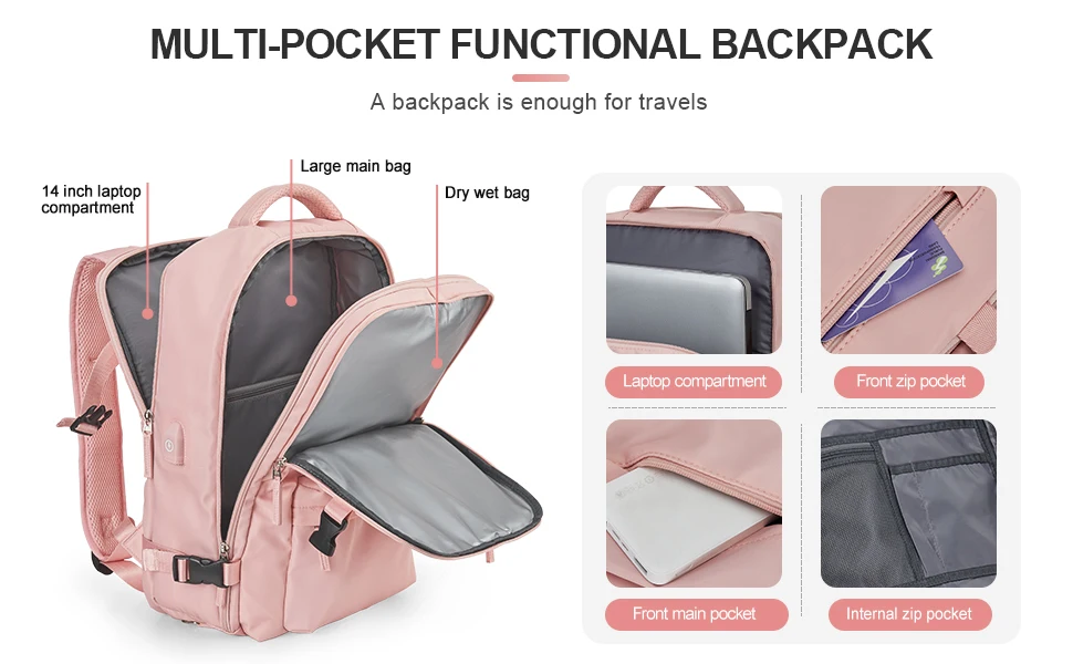 Carry on Back Pack - Large Travel Backpack for Women Men