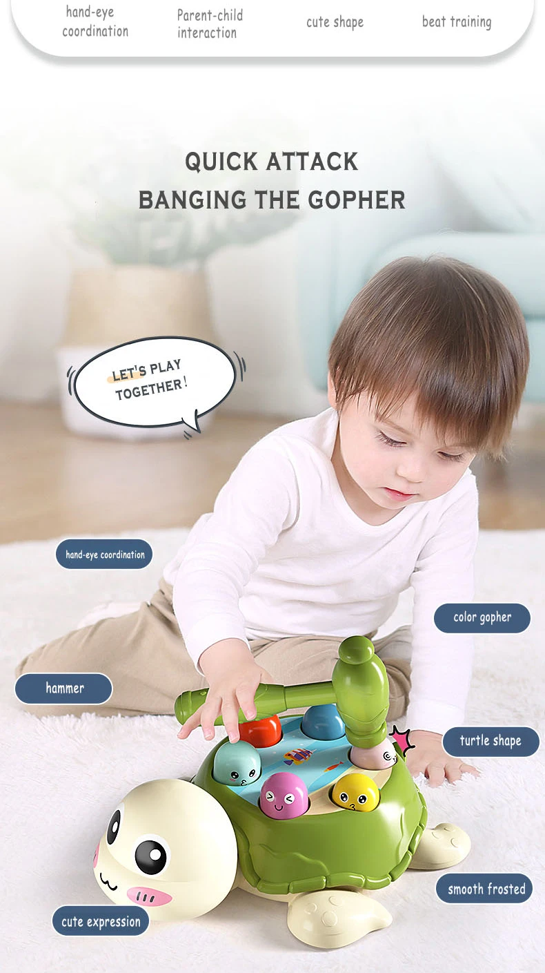 Hot Selling Whack-a-mole Toy Children Smart Knock Hammer Turtle Music ...