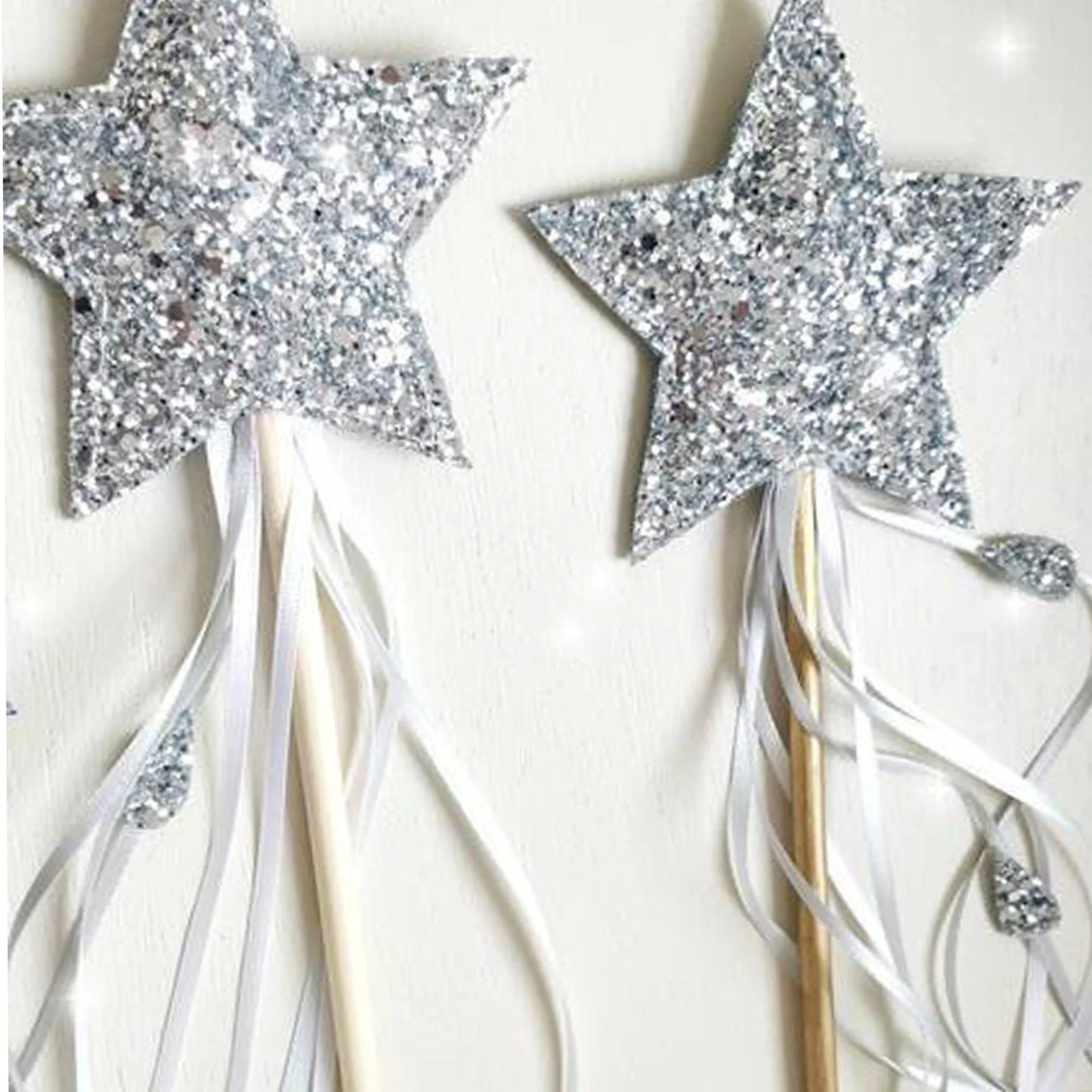 Wooden Star Wands Toy Kids Golden Silver Glitter Star Wand Birthday ...