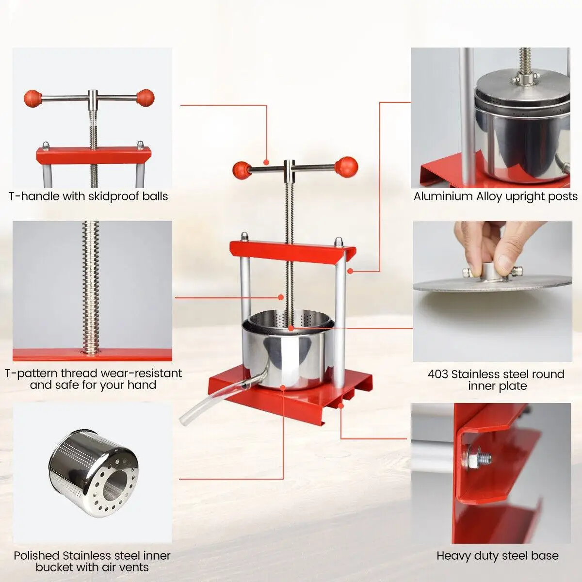Manual Stainless Steel Fruit & Vegetable Press for Juice Production