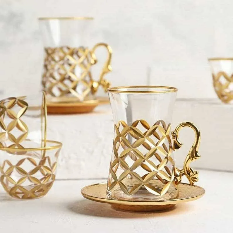 Cawa Coffee Cup Tea Cup Set Turkish Coated Golden Turkish Tea Cups For ...