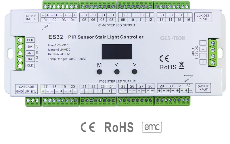 Smart Stair Light Controller with 32 Steps OLED PIR Sensor