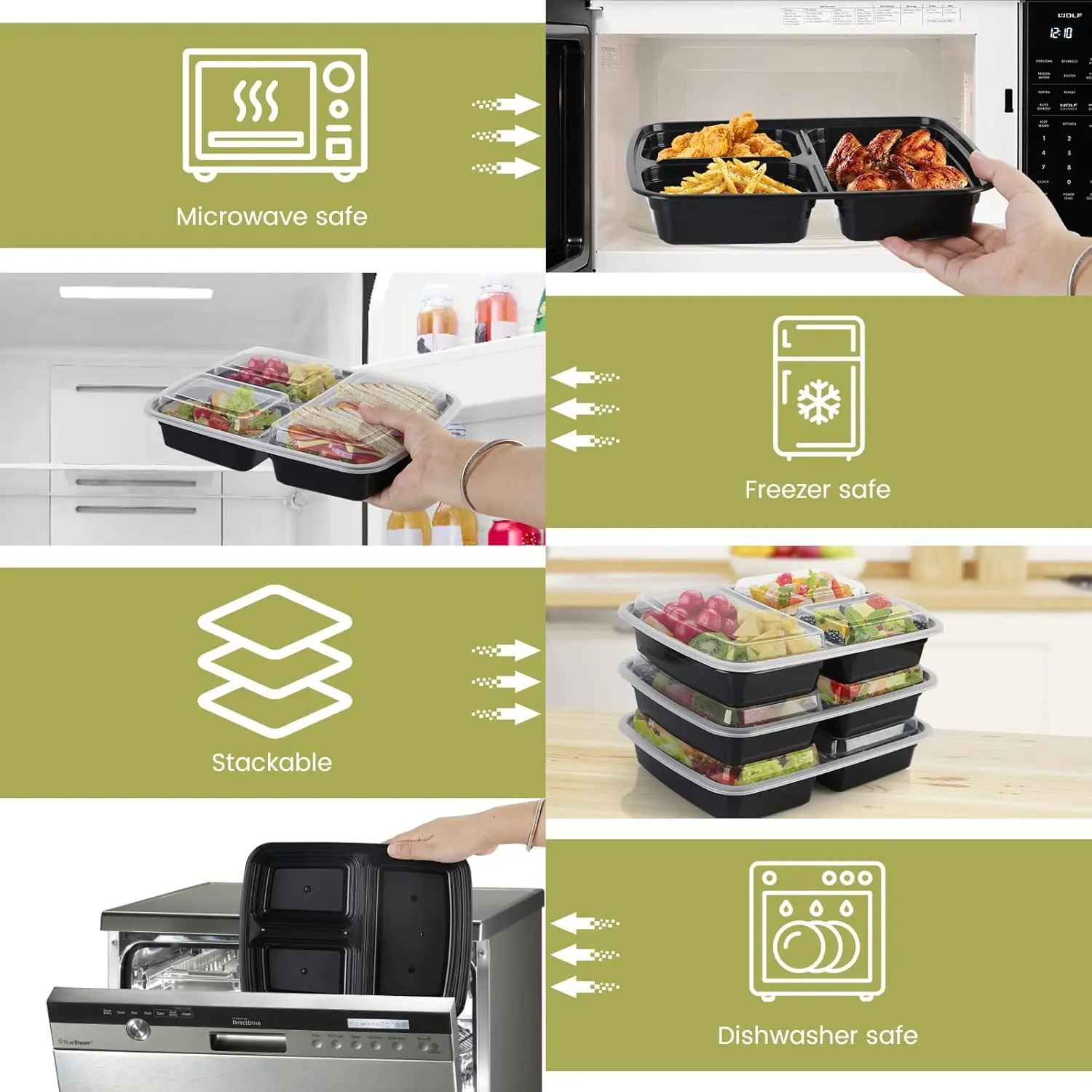 Made China Microwaveable Portable 3-Compartment Rectangular Plastic ...