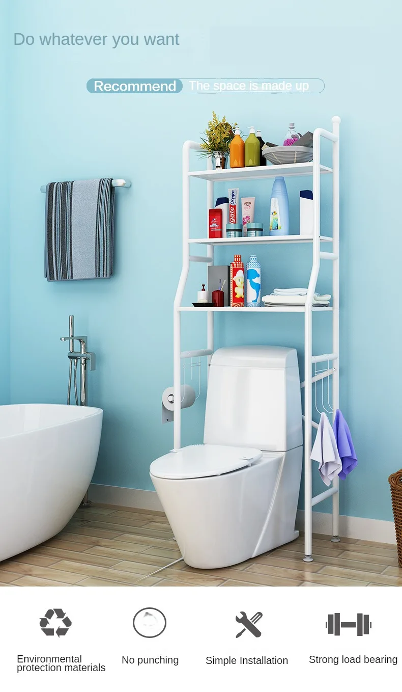 Overhead Toilet Storage Shelf Floor-to-ceiling Organize Rack ...