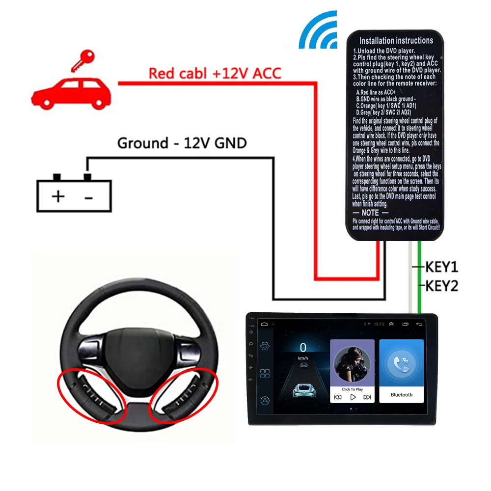 Universal Car Steering Wheel Remote Control for Radio DVD