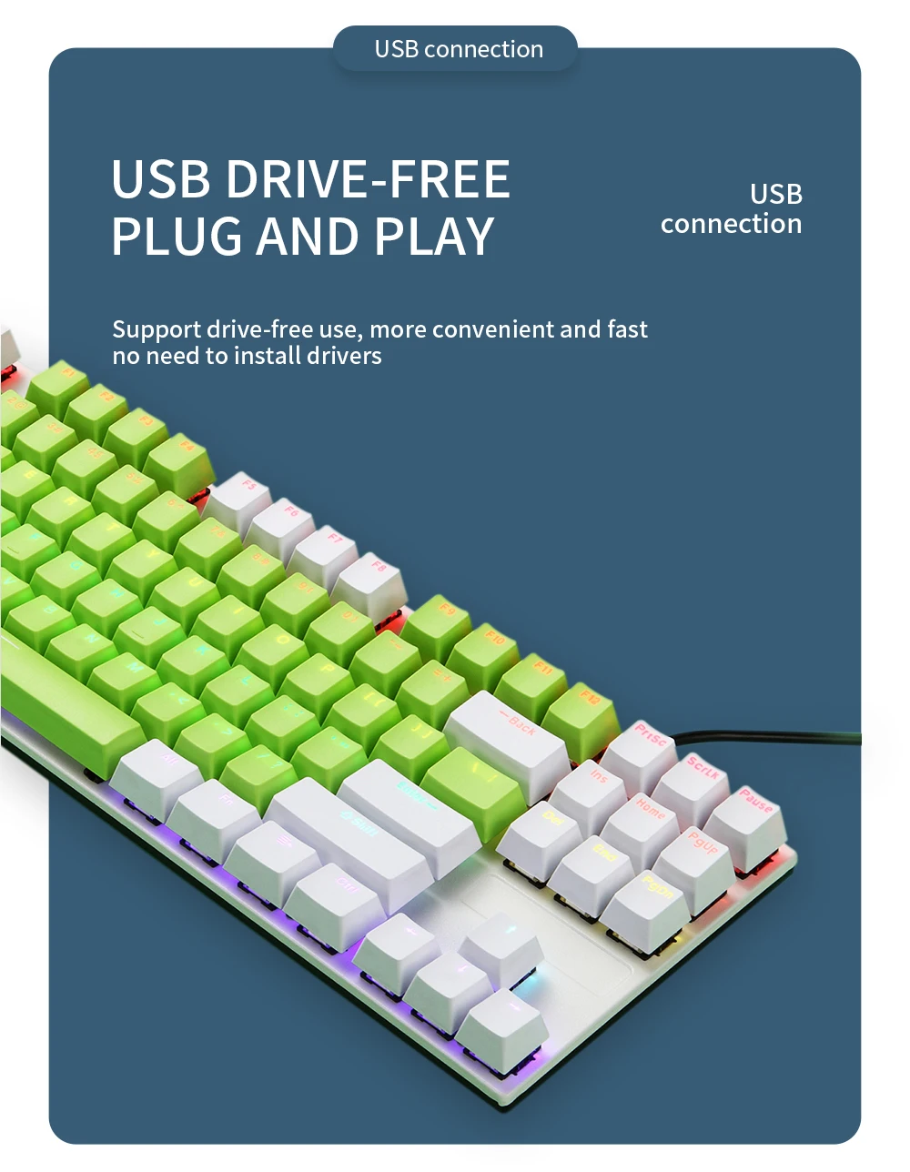 Zf 87 Keycaps Rgb Mechanical Keyboard Blue Switch Backlit Light Gaming ...