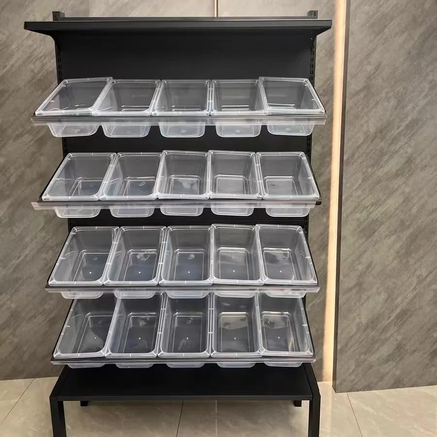 Brown Solid Wood Plastic Supermarket Muti-layer Snack Dried Food ...