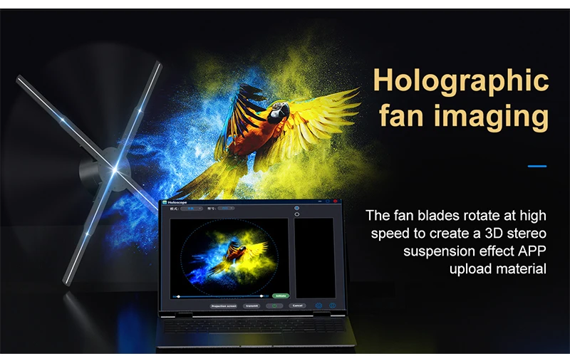 50cm 3D Holographic Fans Projector LED Animated Advertising Display ...