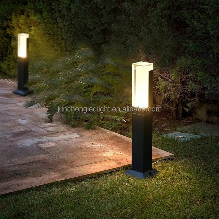 Modern Design Pathway Walkway Garden Square Aluminum Acrylic Lampshade Column Bollard Light ...