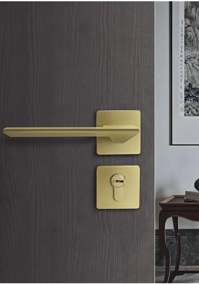 Modern Minimalist Golden Luxury Door Handle Silent Bedroom Door Lock ...
