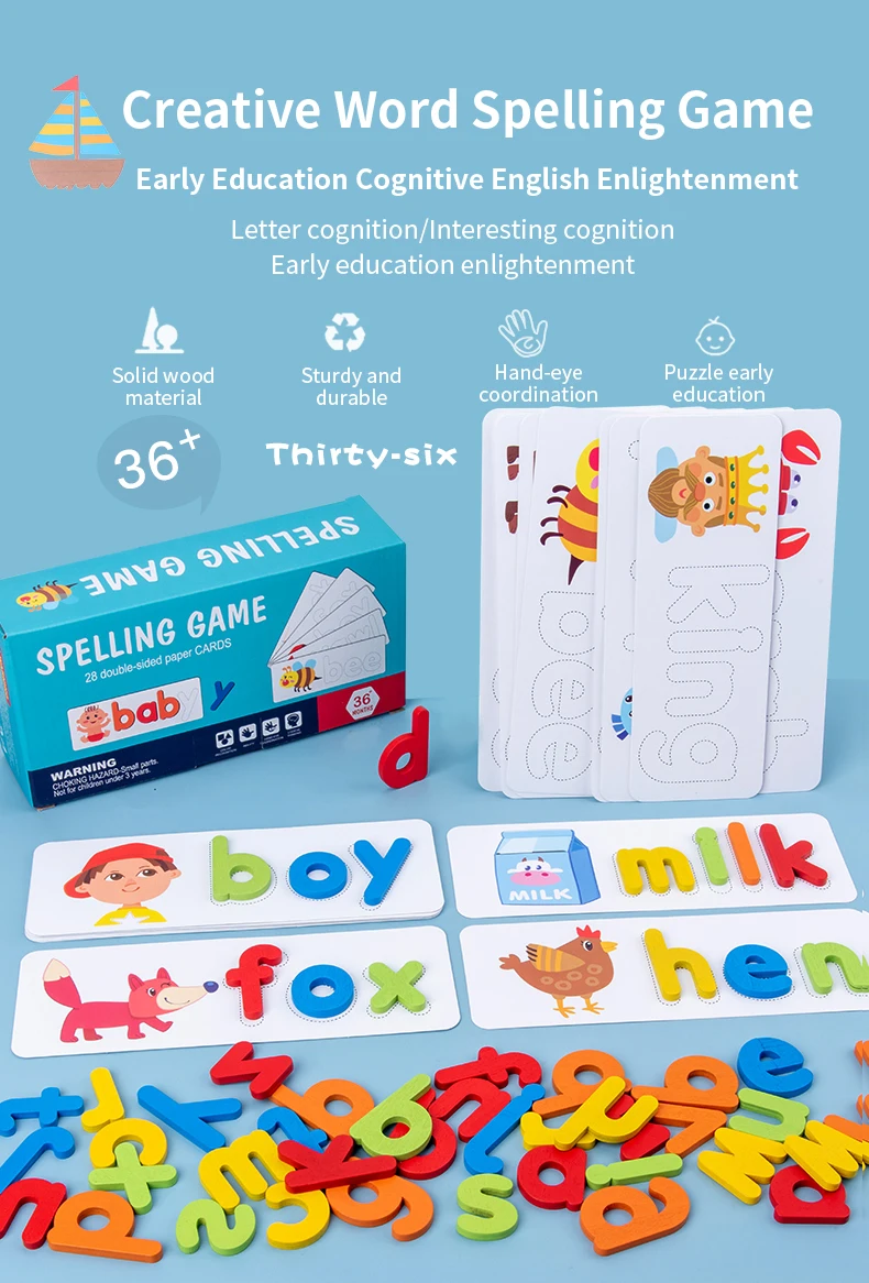 Spelling Letter Cards Game Educational Learning Toy Flash Cards ...