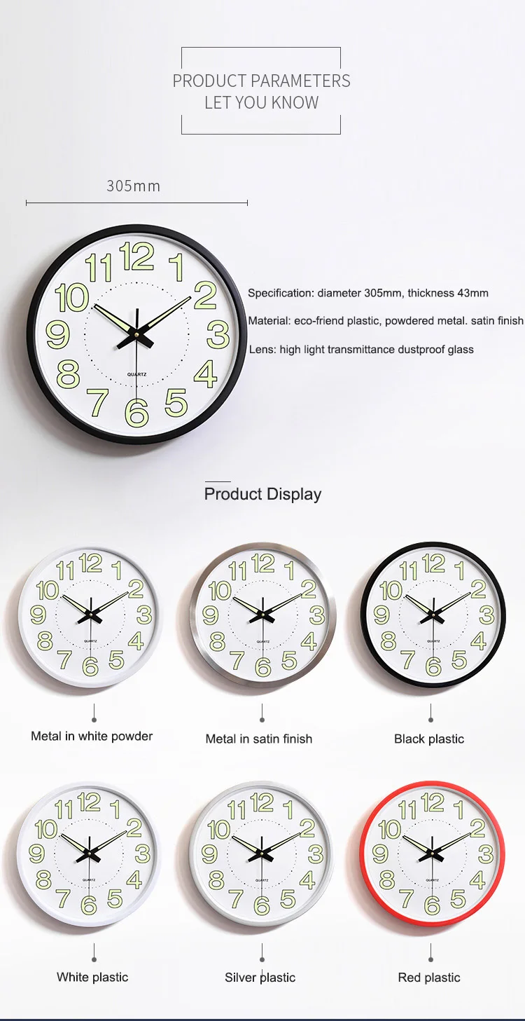 12Inch Customizable Wall Mount Glowing Big Numbers Fancy Wall Clocks ...