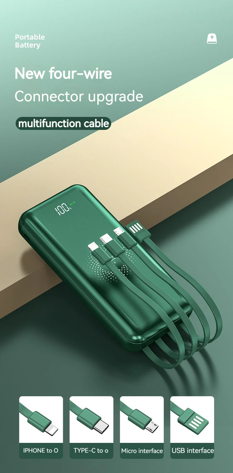 Built-in Cable Fast Charging 20000mah Portable Power Banks 20000mah ...