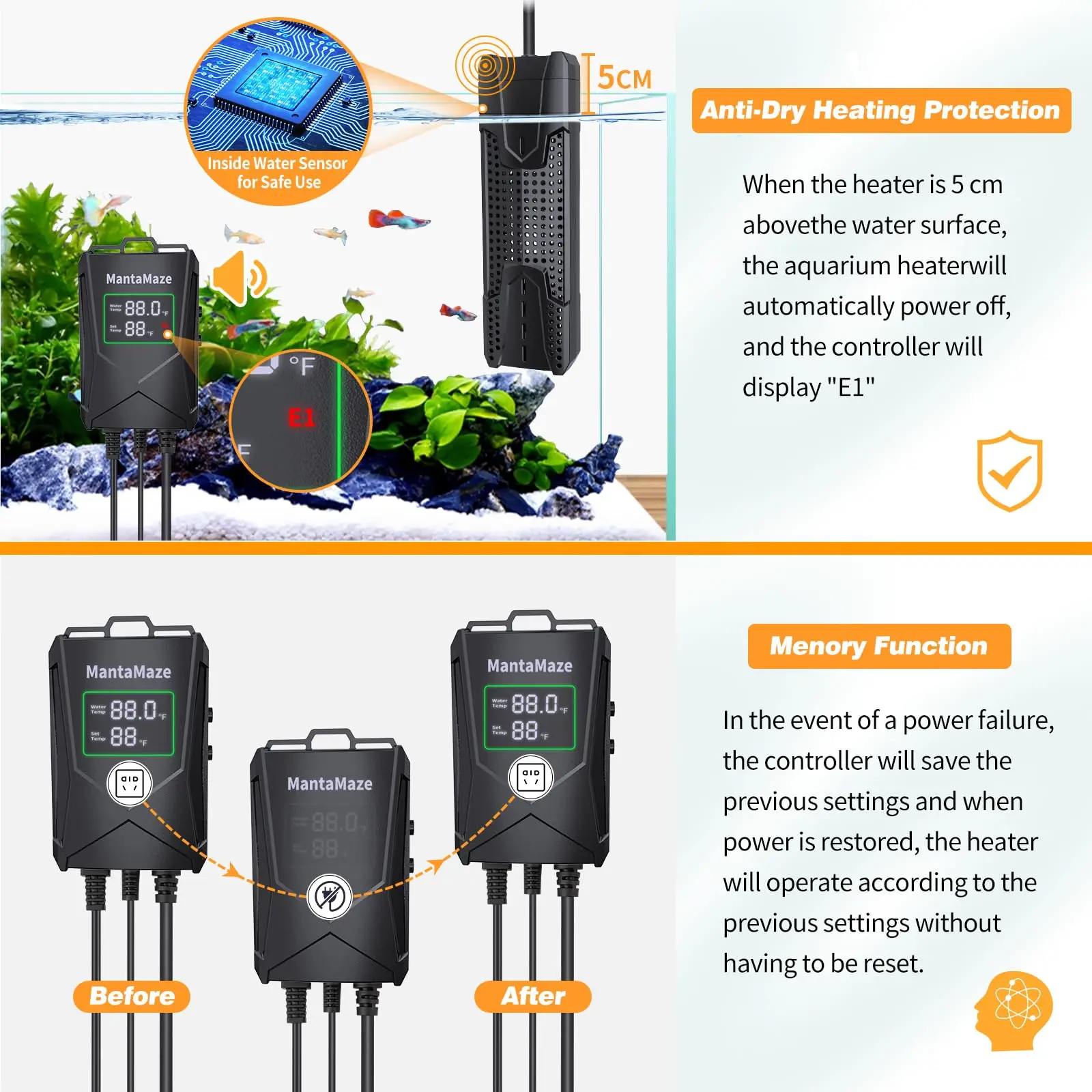 800w/1000w Aquarium Heater Automatic Constant Temperature Fish Tank ...