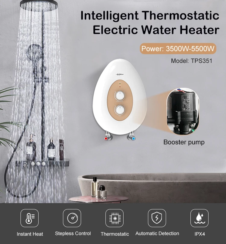 5500W Wall Mounted Instant Shower Heater 55 Celsius Max Temperature 2 ...