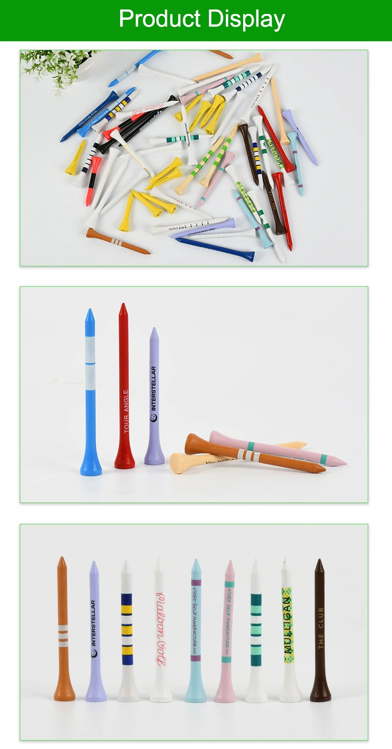 Custom Bulk Painted Prong Golf Tees - Striped Castle De Pink Bamboo Wood
