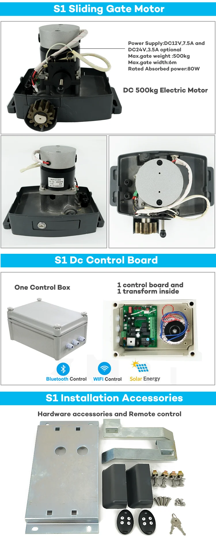 Solar System DC Motor 500KG Automatic Gate Opener Sliding