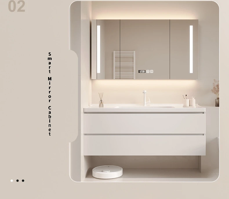 White Pvc Wall Mounted Bathroom Sink Circular Design Mirror Waterproof ...