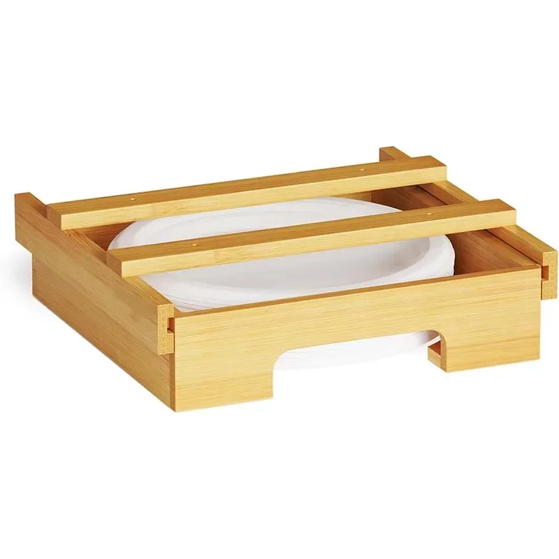 Kitchen Counter Vertical Bamboo Wood Paper Plate Utensil Holder ...