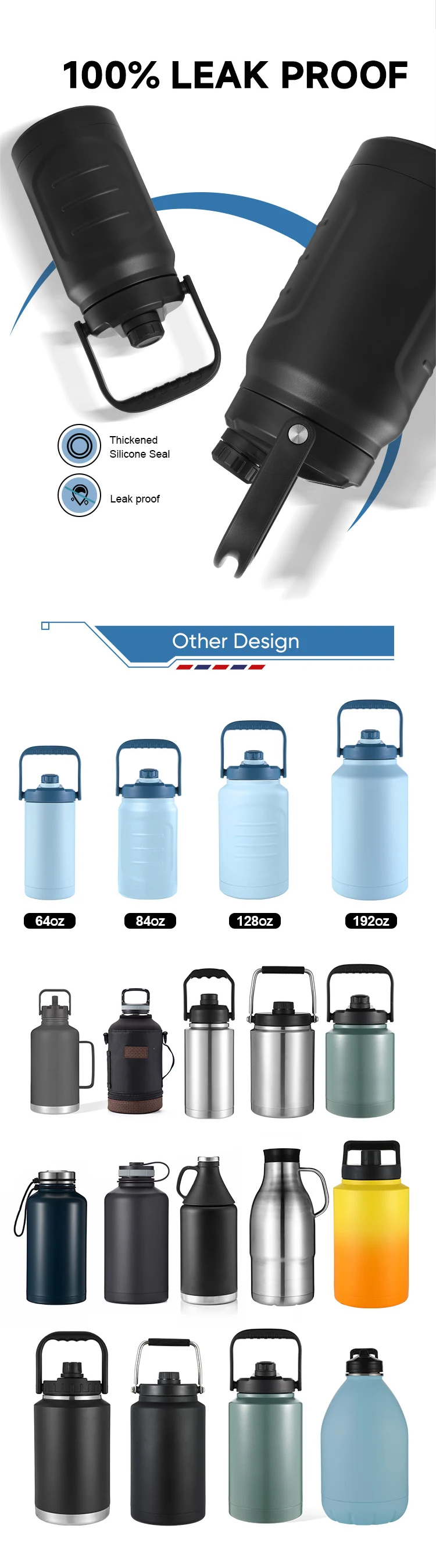 Leak Proof Hot Cold Insulated Stainless Steel Beer Growler With Handle ...