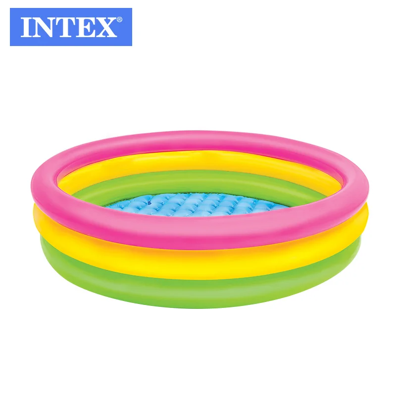 INTEX 57107 Outdoor PVC Inflatable Foldable Baby Pool with Colorful 3 ...