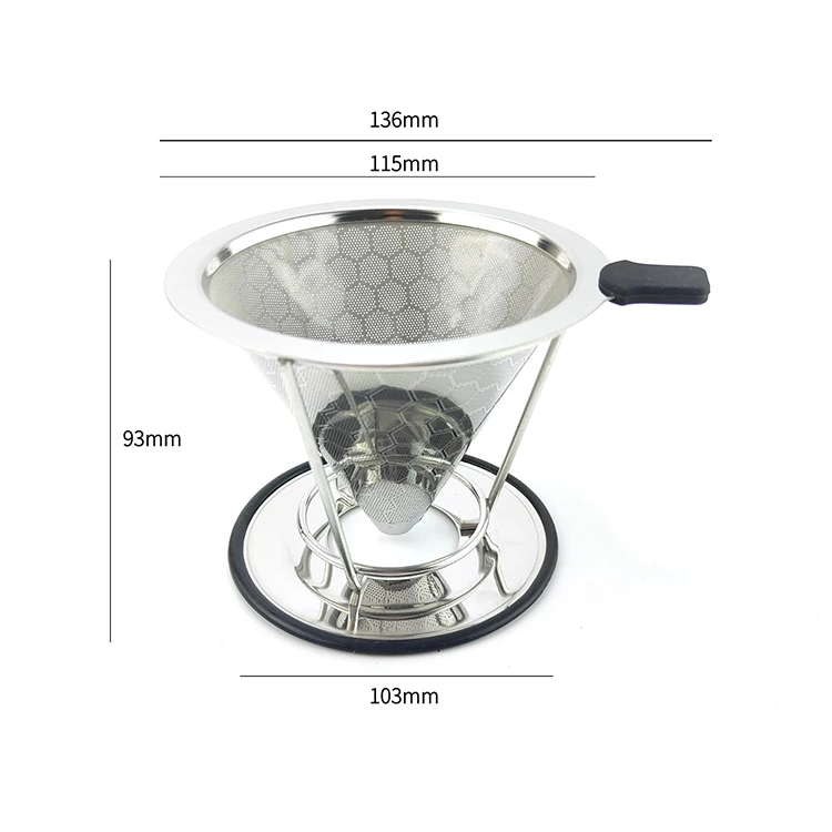Stainless Steel 304 Pour Over Coffee Dripper Slow Drip Brew Double Mesh ...
