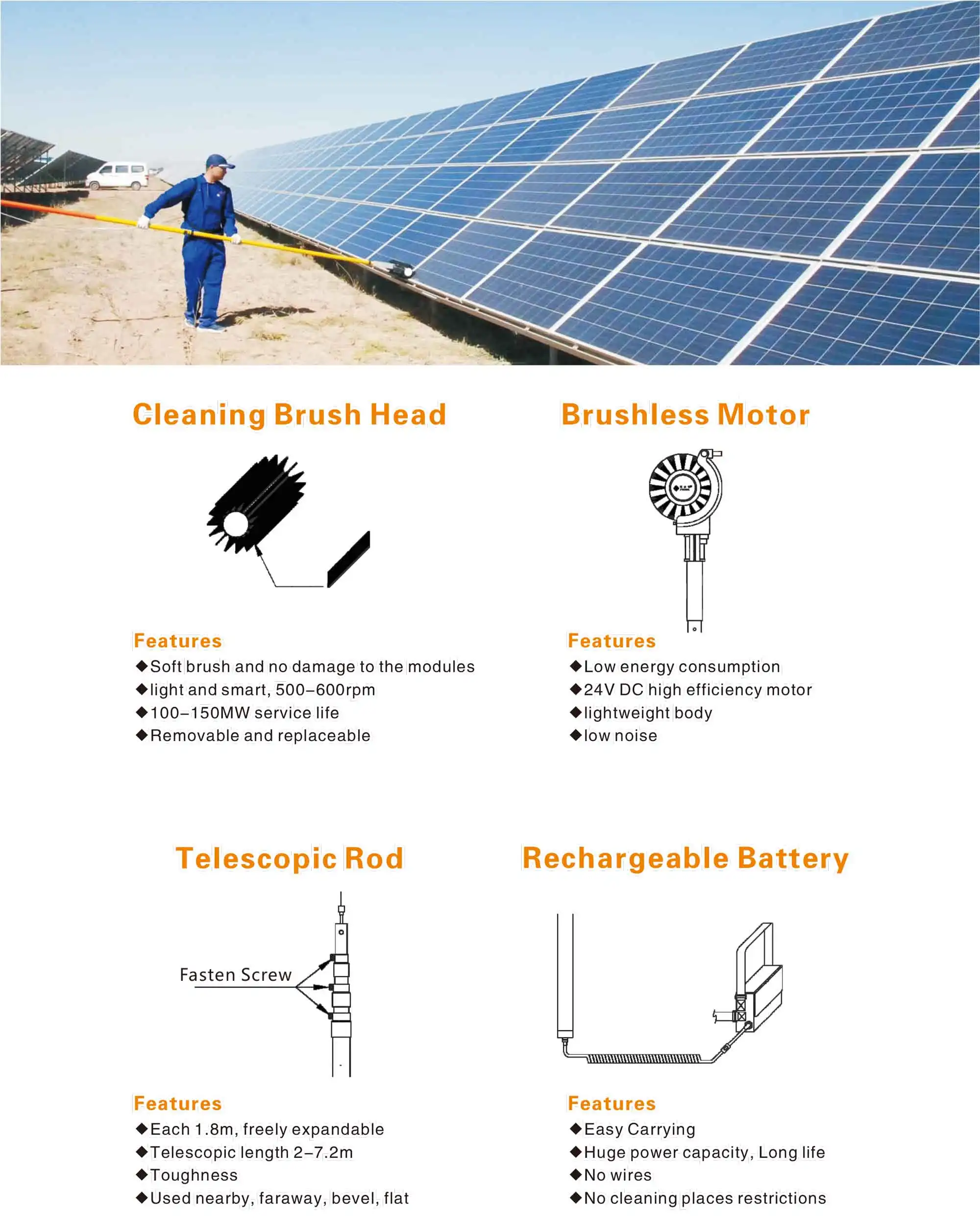 Eitai Photovoltaic Solar Panel Cleaning Robot Handle Robot 3.5m 5.4m 7 ...