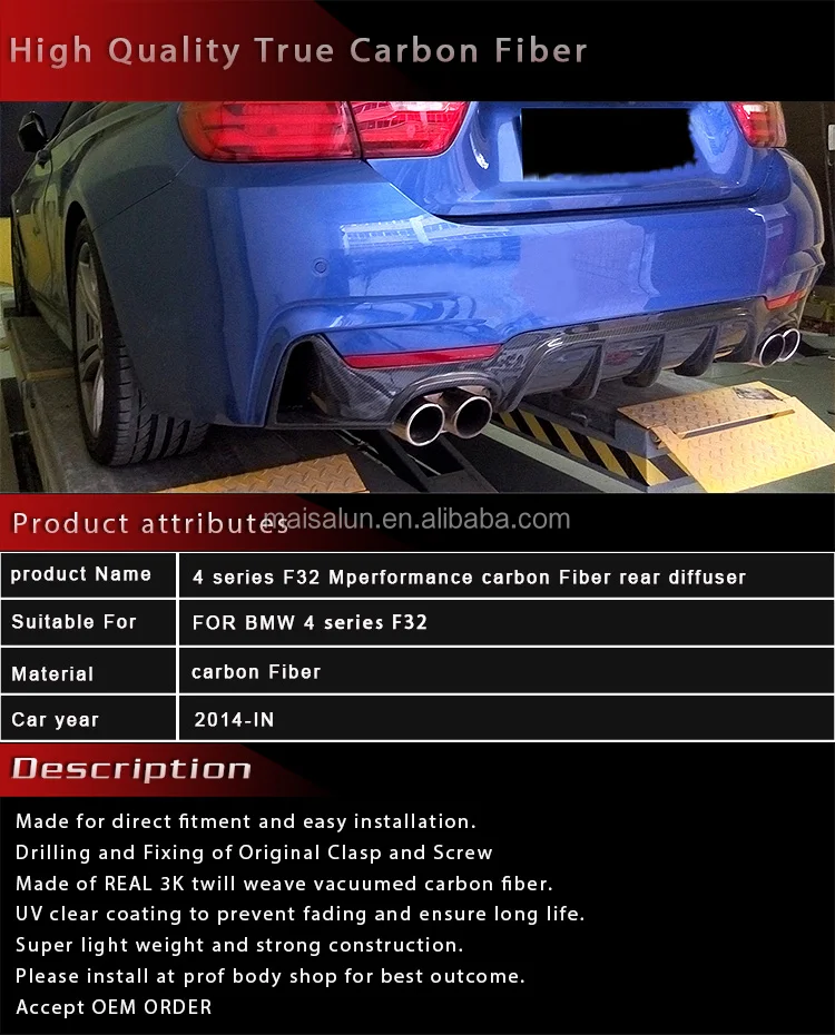Mp Style Carbon Fiber Rear Bumper Diffuser Lip For Bmw 4 Series F32 ...