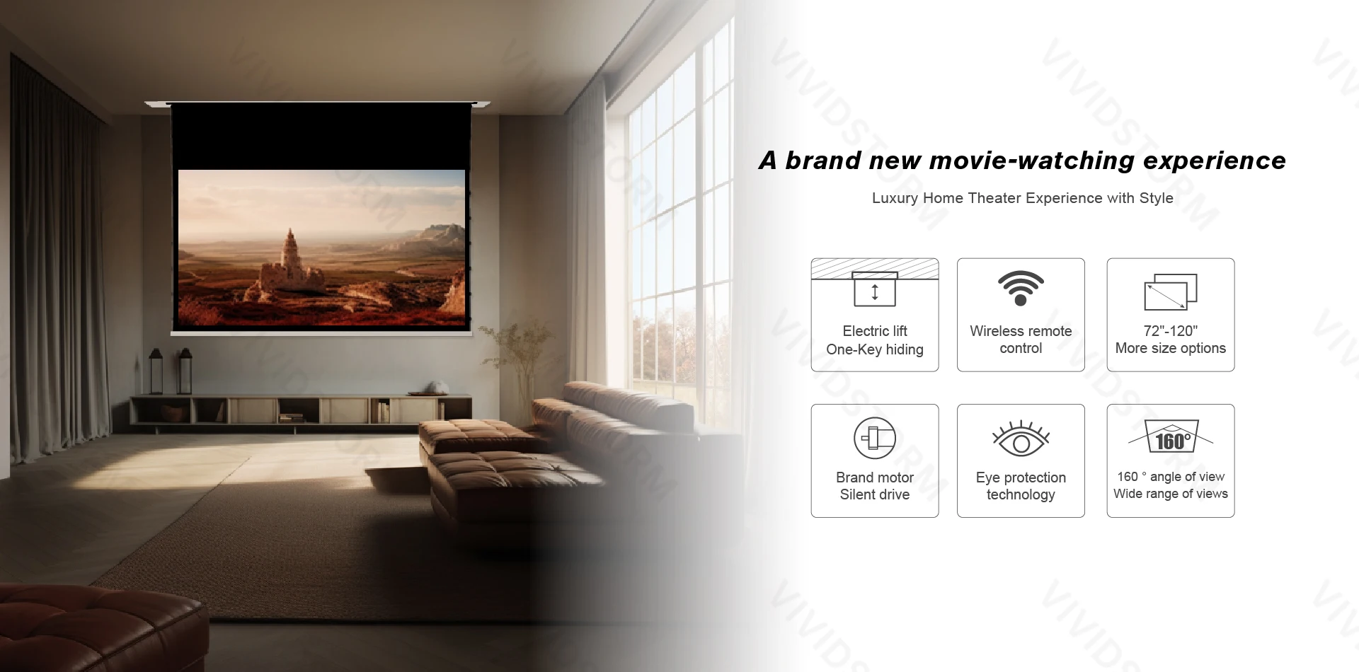 VIVIDSTORM 120 Inch PHANTOM Concealed In-Ceiling Drop Down Movie Screen ...