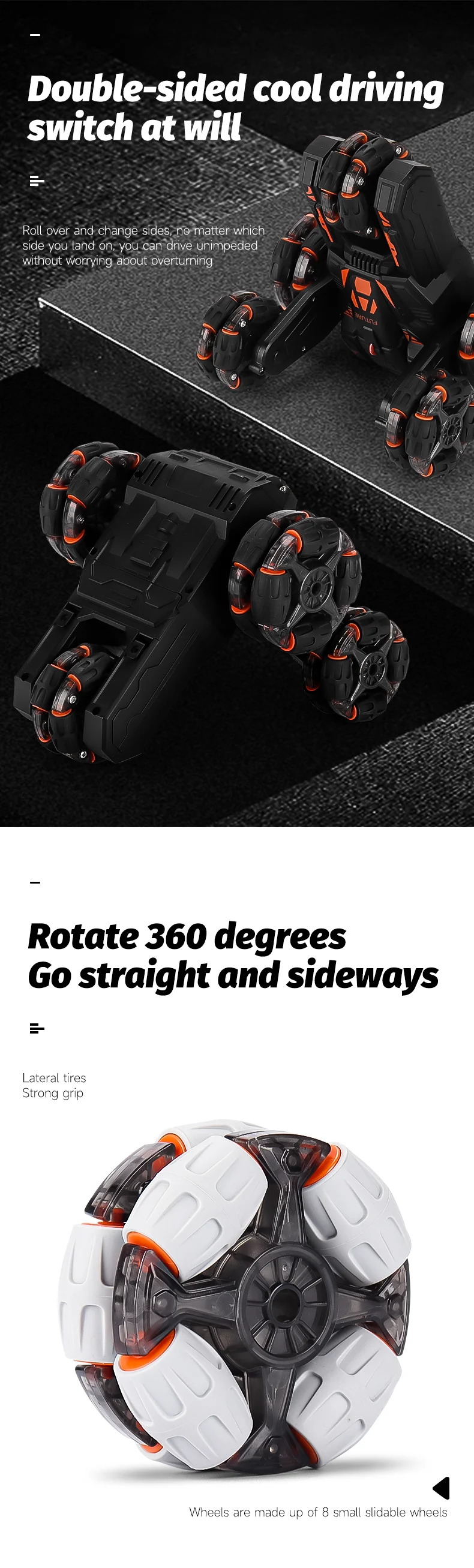 2.4ghz 5 Wheels Remote Control Car Toys Rc Cars Double Sided 360 Degree ...